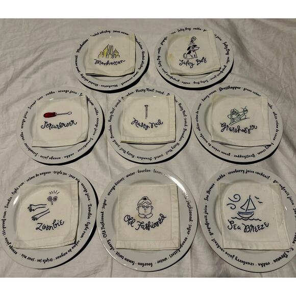 Pottery Barn | Dining | Pottery Barn Bar Lingo Plates Barware Rare ...